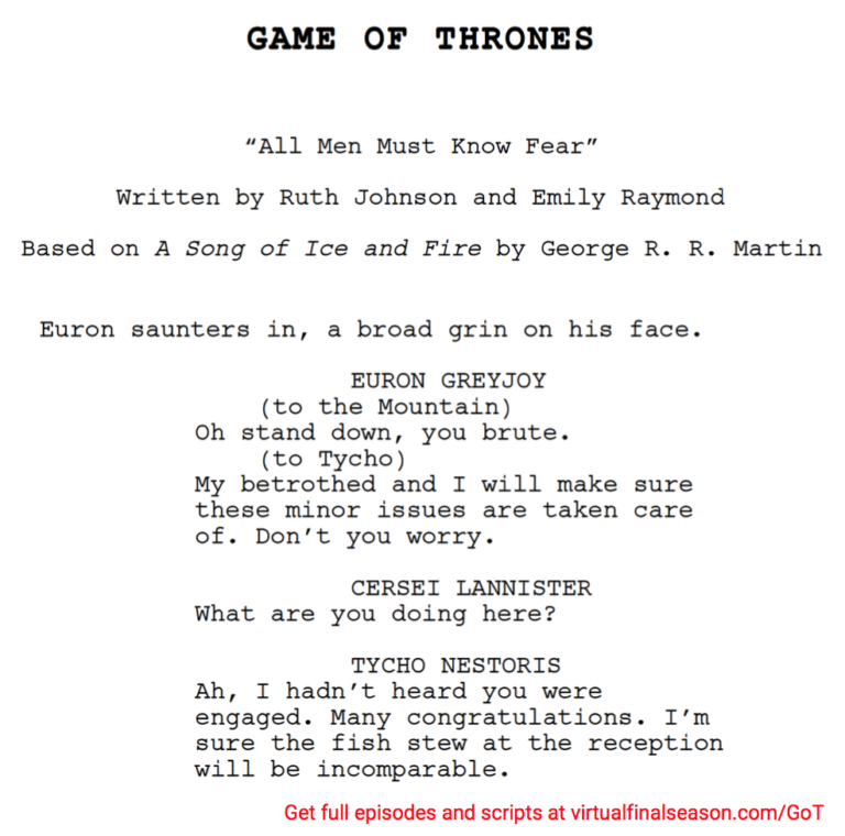 Scripts – Game of Thrones season 8 from Boston University