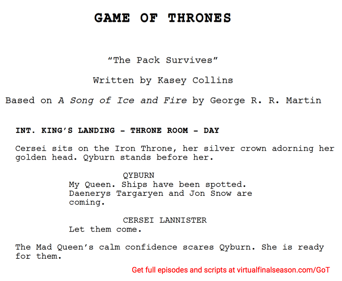 Scripts – Game of Thrones season 8 from Boston University