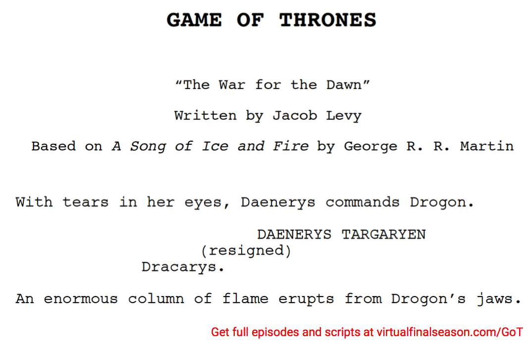 Scripts – Game of Thrones season 8 from Boston University