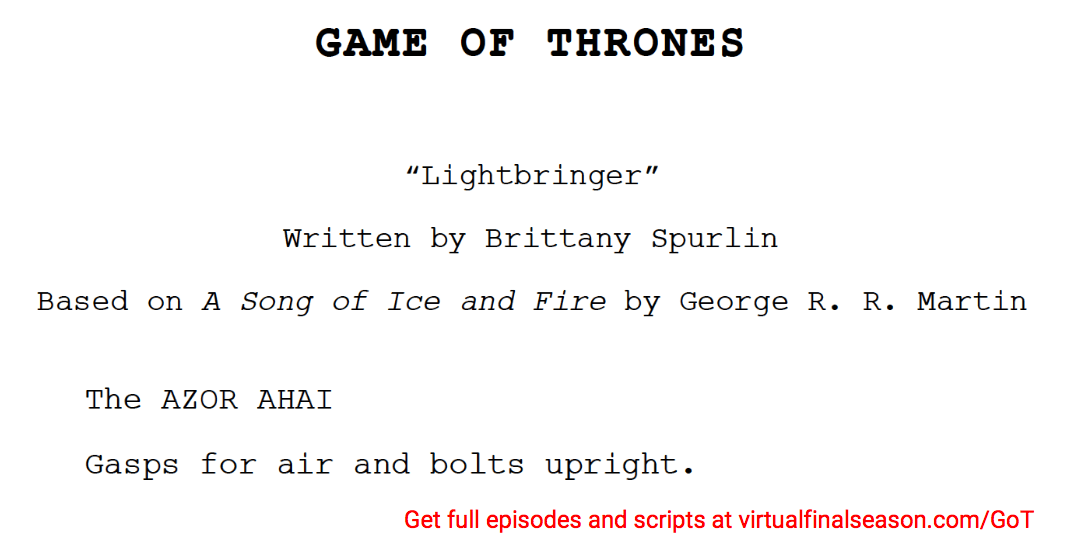 Scripts – Game of Thrones season 8 from Boston University